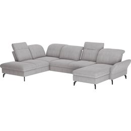 Sit & More Wohnlandschaft SIT & MORE, B:363cm H:88cm T:242cm, silber, 90% Polyester, 10% Polyamid, Sofas, "Leandro U-Form", Wahlweise mit Bett-, Kopfteil - und