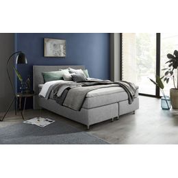 Boxspringbett Inosign, B:140cm L:200cm, grau, Komplettbetten, "Zahara", inkl. Topper, besonderes Highlight: aufgenähten Jeanstaschen - Optik