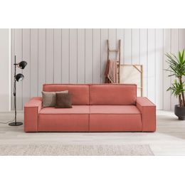 3-Sitzer Home Affaire, B:257cm H:85cm T:106cm, rot, 100% Polyester, Sofas, "SHERWOOD Schlafsofa (257cm) Cord, Samtvelours, Vintage-Lederoptik",