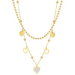 Firetti Damen Kette mit Anhänger "Schmuck Geschenk Hearts Charm", Edelstahl, L: 46, gelb, Edelstahl, Halsketten, mit Zirkonia (synth.)