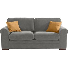 2-Sitzer Home Affaire, B:203cm H:92cm T:94cm, grau, 100% Polyester, Sofas, "Broughton", weicher Sitzkomfort, incl. 2 Zierkissen, Keder