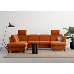 Wohnlandschaft Home Affaire, B:307cm H:86cm T:213cm, rosa, 95% Polyester, 5% Polyamid, Sofas, "Trelleborg U-Form", wahlweise mit Bettfunktion und