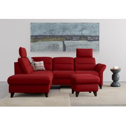 Sit & More Ecksofa SIT & MORE, B:253cm H:87cm T:212cm, rot, 100% Polyester, Wohnzimmer, Sofas, "Mellum L-Form", Federkern, wahlweise mit Bettfunktion, Stauraum