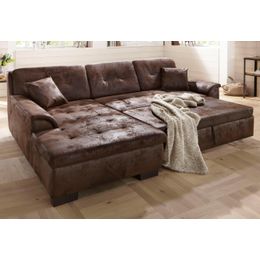Ecksofa Home Affaire, B:267cm H:83cm T:178cm, braun, MELROSE/Struktur (100% Polyester);MELROSE (100% Polyester);Microfaser PRIMABELLE (100%