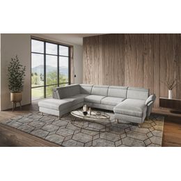 Wohnlandschaft Home Affaire, B:334cm H:85cm T:227cm, grau, 100%Polyester, Sofas, "Calypso U-Form", wahlweise mit motorischer Relaxfunktion