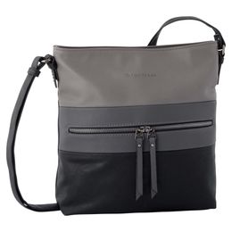 Tom Tailor Damen Umhängetasche "ELLEN Cross bag L", schwarz, Lederimitat, Polyurethan (PU), gemustert, kontrastfarbene Details, leicht glänzend,