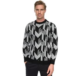 Rusty Neal Damen Strickpullover, schwarz, Gr. L, mehrfarbig, 75% Polyacryl, 25% Baumwolle, Pullover, in zweifarbigem Design