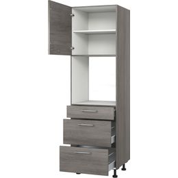 Backofenumbauschrank KOCHSTATION, B:60cm H:195cm T:56cm, grau, Schr&auml;nke, "KS-Trea SB2AS-195-3", mit zwei T&uuml;ren und zwei Einlegeb&ouml;den, H&ouml;he 195 cm