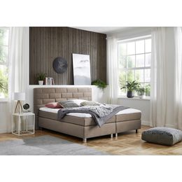 Boxspringbett, B:175cm L:210cm, beige, Westfalia Schlafkomfort, Bezug Bett: Feinstruktur 100% Polyester;Bezug Bonnell-Federkernmatratze: 100%