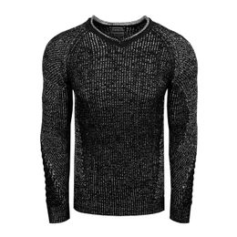 Rusty Neal Herren Strickpullover, schwarz, Gr. L, mehrfarbig, unifarben, 70% Polyacryl, 30% Baumwolle, Pullover, mit ausgefallenem Strickmuster