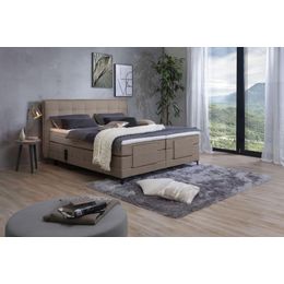 Boxspringbett Alina, B:200cm L:209cm, braun, Struktur fein XBO (100% Polyester), Jugendzimmer, Komplettbetten, "Edward", 180x200cm, mit motorischer