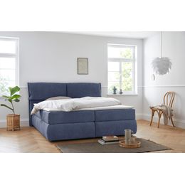 Boxspringbett Andas, B:208cm L:225cm, blau, Struktur weich (85% Polyester/15% Nylon), Komplettbetten, "Jenson", in 4 Farben, 4 Breiten, 3