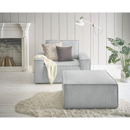 Sessel Home Affaire, B:120cm H:85cm T:166cm, grau, 100% Polyester, Wohnzimmer, Sessel, "SHERWOOD", Loveseat und Hocker im Set, passend zur