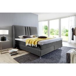 Boxspringbett, B:158cm L:223cm, grau, ATLANTIC HOME COLLECTION, Bezug Bett: Samtvelours (100% Polyester);Bezug Matratze: 100% Polyester;Bezug Topper: