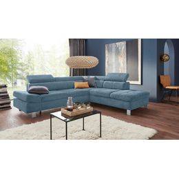 Ecksofa, B:272cm H:98cm T:232cm, blau, exxpo - SOFA FASHION, Luxus-Kunstleder;Webstoff (100% Polyester);Webvelours (100% Polyester), Wohnzimmer,