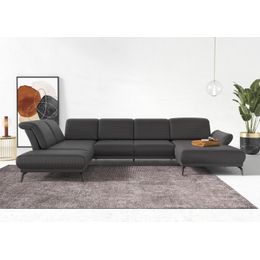 Wohnlandschaft Inosign, B:382cm H:88cm T:242cm, grau, 100% Polyester, Sofas, "Coco U-Form", Sitztiefen-, Arm- und Kopfteilverstellung, Cord-Bezug,