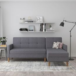 Ecksofa DOREL HOME, B:212cm H:82cm T:153cm, grau, Webstoff 100% Polyester, Wohnzimmer, Sofas, "Lilly, L-Form", mit Bett-Funktion, Recamiere