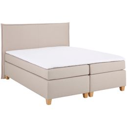 Boxspringbett Home Affaire, B:212cm L:205cm, beige, Struktur fein (100% Polyester), Komplettbetten, "Houssay", inkl. Topper, 5 Breiten, 2 H&auml;rtegraden