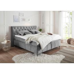 Boxspringbett, B:200cm L:210cm, grau, ED EXCITING DESIGN, 100% Polyester, Komplettbetten, "Pembroke", inkl. Topper