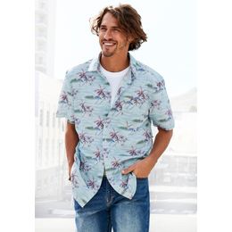 Beach Time BEACHTIME Herren Hawaiihemd "Regular fit", blau, Gr. S, bedruckt, Web, Obermaterial: 100% Baumwolle, Hemden, Kurzarm, Freizeithemd mit Palmenprint,