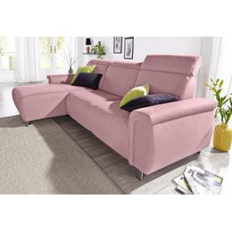 Sit & More Ecksofa SIT & MORE, B:253cm H:102cm T:168cm, rosa, Luxus-Microfaser (100% Polyester);NaturLEDER Punch (echtes Rindsleder) in Sitz und Rücken. Korpus