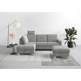 Ecksofa Home Affaire, B:236cm H:91cm T:170cm, silber, 100% Polyester, Wohnzimmer, Sofas, "Summer L-Form", mit Ottomane, wahlweise mit Bettfunktion