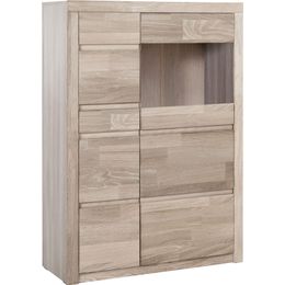 Vitrine Home Affaire, B:90cm H:125cm T:35cm, braun, Holz teilmassiv, Wohnzimmer, Schr&auml;nke, "Silkeborg", H&ouml;he, 125 cm