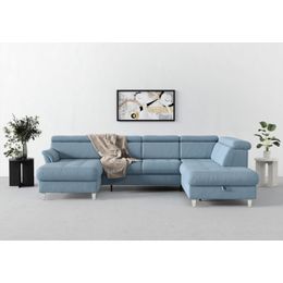 Sit & More Wohnlandschaft SIT & MORE, B:304cm T:216cm, blau, 98% Polyester, 2% Polyamid, Sofas, "Marano U-Form", inklusive Kopfteilverstellung, wahlweise mit
