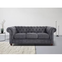Chesterfield-Sofa Home Affaire, B:198cm H:74cm T:89cm, grau, 100% Polyester, Sofas, "Chesterfield 3-Sitzer B/T/H: 198/89/74 cm", mit hochwertiger