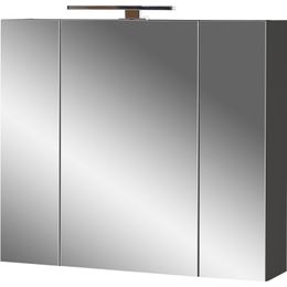 Badezimmerspiegelschrank Germania, B:76cm H:71cm T:23cm, grau, Schränke, "Yonkers", ABS-Kanten, 3-D Spiegel, Türdämpfung, Verstellbare Einlegeböden
