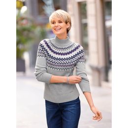 Casual Looks Damen Norwegerpullover "Pullover", blau, Gr. 38, gemustert, mehrfarbig, 86% Baumwolle, 14% Polyacryl, Pullover