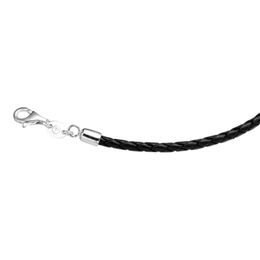 Damen Kette ohne Anhänger "Lederband geflochten, schwarz, Silber 925", 50cm, Silber 925 (Sterlingsilber), schwarz, Giorgio Martello MILANO, Silber