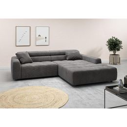 Ecksofa 3C CANDY, B:258cm H:68cm T:217cm, grau, 88% Polyester, 12% Polyacryl, Sofas, "Denver auch mit Cord- und Easy care-Bezug, Kopfteilverstellung