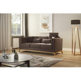 3-Sitzer Home Affaire, B:213cm H:84cm T:93cm, braun, 100% Polyester, Sofas, "Viva", mit Holzrahmen aus Eiche