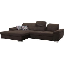 Ecksofa Alina, B:300cm H:91cm T:199cm, braun, Struktur weich (100% Polyester), Wohnzimmer, Sofas, "Tessa", inkl. Sitztiefenverstellung, wahlweise mit