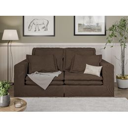 3-Sitzer Home Affaire, B:196cm H:95cm T:108cm, braun, 92% Polyester, 8% Nylon, Sofas, "ALISSAS BIS mit vielen Kissen, Biesen an den Kissen",