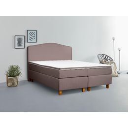 Boxspringbett Inosign, B:141cm L:208cm, braun, 100% Polyester, Komplettbetten, "Jalma", Füße aus massiver Birke ; Inkl. Topper