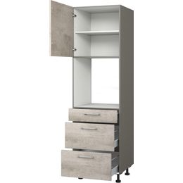 Backofenumbauschrank KOCHSTATION, B:60cm H:195cm T:56cm, grau, Schr&auml;nke, "KS-Trea SB2AS-195-3", mit zwei T&uuml;ren und zwei Einlegeb&ouml;den, H&ouml;he 195 cm