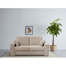 2-Sitzer Home Affaire, B:180cm H:85cm T:95cm, braun, 100% Polyester, Sofas, "Roma Matratzenhöhe 14 cm", Dauerschlaffunktion, mit Unterfederung,