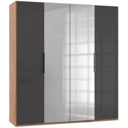 Kleiderschrank wimex, B:200cm H:216cm T:58cm, grau, Schlafzimmer, Schränke, "Level by fresh to go", mit Glas- und Spiegeltüren