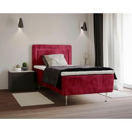 Boxspringbett Inosign, B:81cm L:208cm, rot, 100% Polyester, Komplettbetten, "Hacer", Topper, H2 oder H3 und in Breiten 70,80,90,120,140,160,180