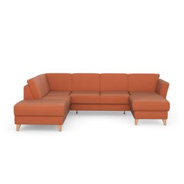 Sit & More Wohnlandschaft SIT & MORE, B:303cm H:87cm T:213cm, orange, Sofas, "Visby U-Form", wahlweise mit Bettfunktion und Stauraum, frei im Raum stellbar