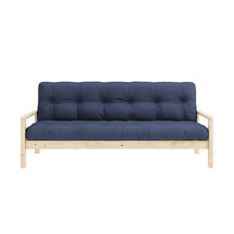 Schlafsofa Karup Design, B:205cm H:79cm T:95cm, blau, Matratzenmaterialzusammensetzung: Futonmatratze mit Knopfheftung, Höhe 14 cm, aus recyceleten