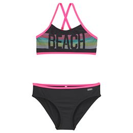 Bench. Mädchen Bustier-Bikini, schwarz, Gr. 134, Polyamid, Bikini-Sets, mit pinken Kontrastpaspeln