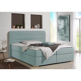 Boxspringbett Home Affaire, B:200cm L:208cm, blau, Strukturstoff-Bezug (100% Polyester), Komplettbetten, "Manchester", 5 Breiten, 3 Ausf&uuml;hrungen, 2