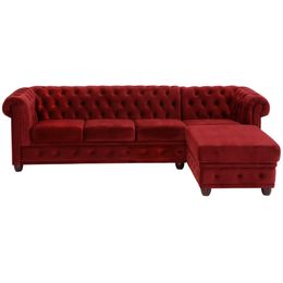 Chesterfield-Sofa Home Affaire, B:255cm H:72cm T:171cm, rot, Sofas, "New Castle L-Form", hochwertige Knopfheftung in Chesterfield-Design, B/T/H: