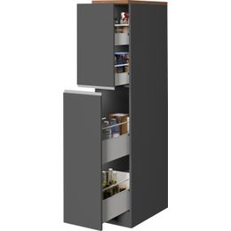 Apothekerschrank KOCHSTATION, B:30cm H:165cm T:60cm, schwarz, Holzwerkstoff, K&uuml;che, Schr&auml;nke, "KS-Sole", Breite 30 cm, 2 Ausz&uuml;ge, 4 F&auml;cher