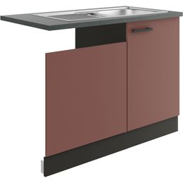 Sp&uuml;lenschrank Optifit, B:110cm H:84,8cm T:60cm, rot, Spanplatte, K&uuml;che, Schr&auml;nke, "Palma", Breite 110 cm, geeignet f&uuml;r teilintegrierte Geschirrsp&uuml;ler