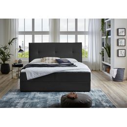 Boxbett, B:194cm L:214cm, grau, ATLANTIC HOME COLLECTION, Bezug Bettbox und Obermatratze: Strukturstoff (90% Polyester, 10% Nylon);Topper: Jersey