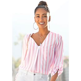Lascana Damen Schlupfbluse, rosa, Gr. 38, gestreift, Web, Obermaterial: 100% Viskose, Blusen, mit Streifenprint, leichte Webware, Damenbluse